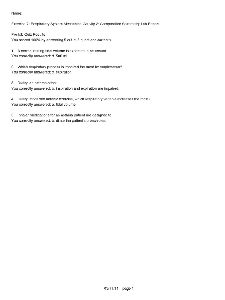 PhysioEx9,1: Exercise 7 Activity 2: PEX-07-02 | PDF | Exhalation | Asthma