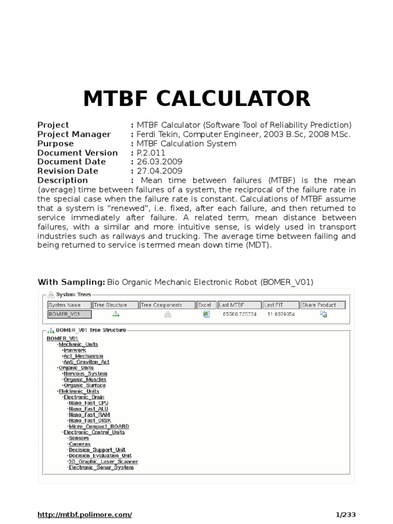 MTBF Calculator (Reliability Calculation System) | Download Free PDF | Computing | Computing And ...