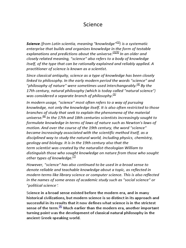 Science: Science (From Latin Scientia, Meaning "Knowledge" | PDF ...