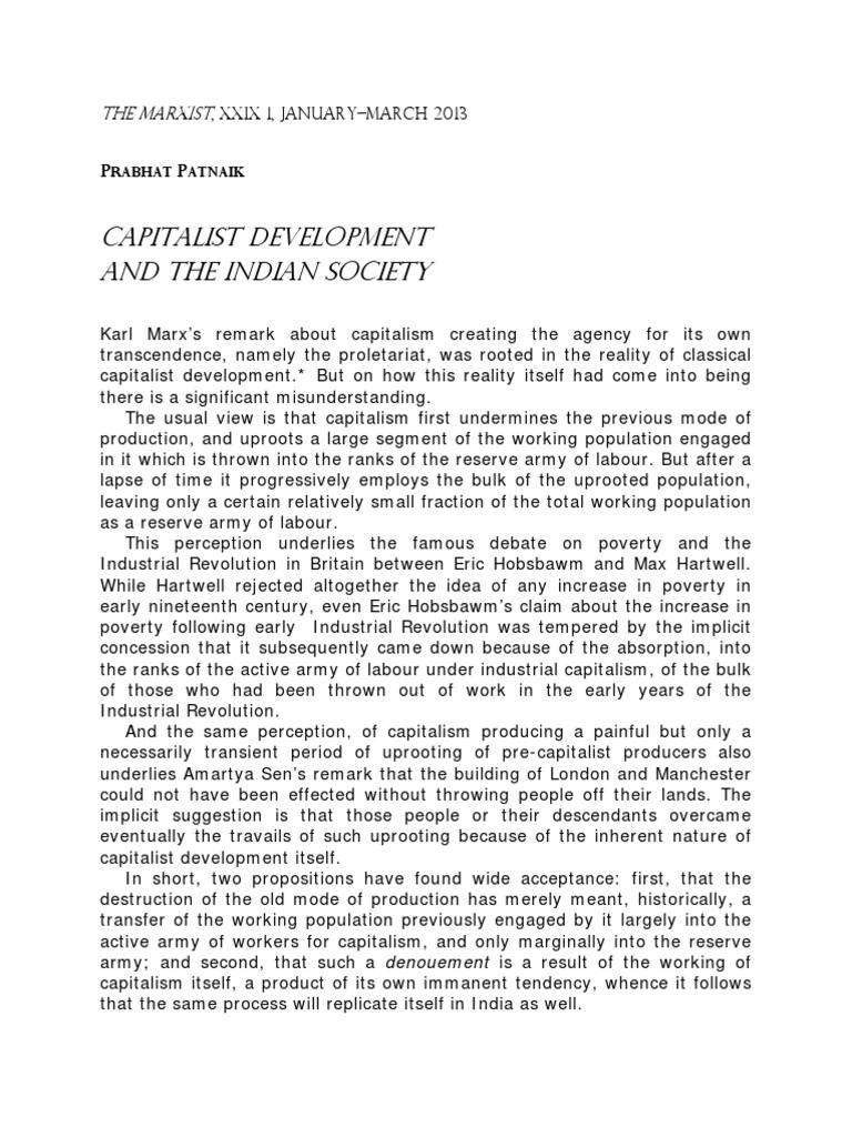 Prabhat Patnaik Capitalist Development | PDF | Capitalism | Labour Economics