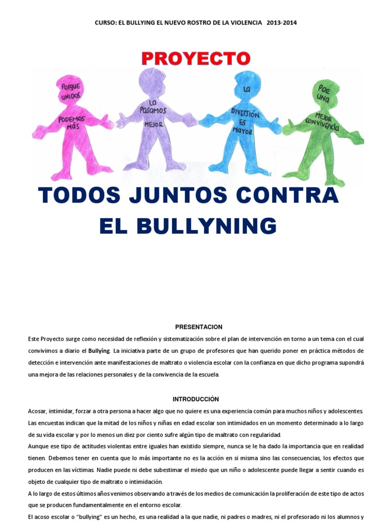 Proyecto Contra El Bulling | Conceptos psicologicos | Sicología y ...