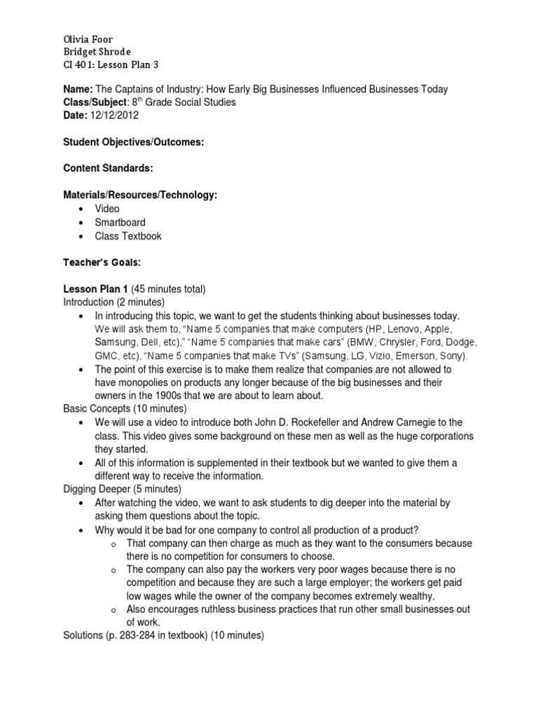 Big Business in The US | PDF | Sherman Antitrust Act | Lesson Plan