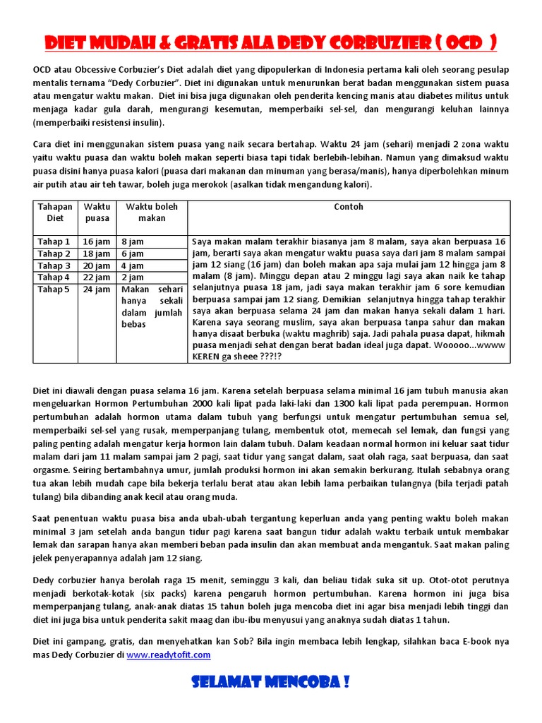 OCD: Diet Puasa Dedy Corbuzier | PDF