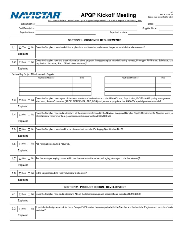Navistar Apqp | PDF | Specification (Technical Standard) | Verification And Validation