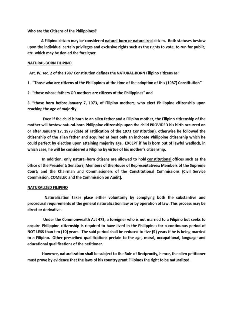 Who Are The Citizens of The Philippines | PDF | Citizenship | Philippines
