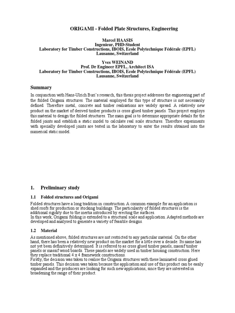 ORIGAMI - Folded Plate Structures, Engineering | PDF | Origami ...