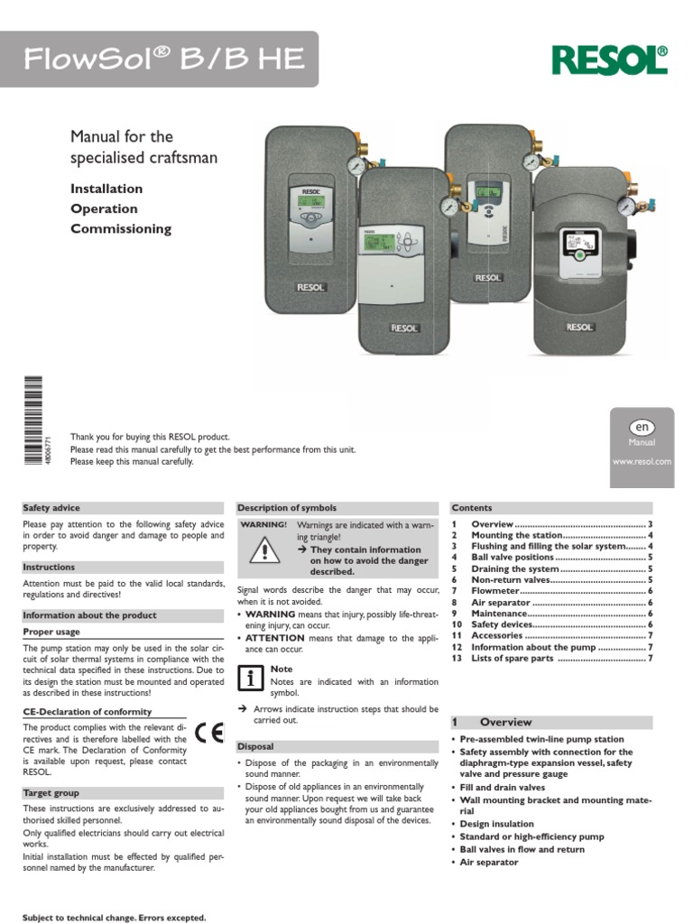Resol FlowSol B Installation Manual | PDF | Valve | Pump