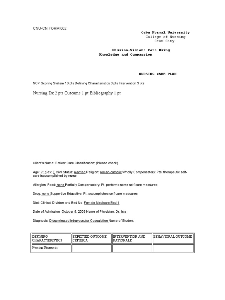 CNU-CN FORM 002 Cebu Normal University College of Nursing Cebu | PDF ...