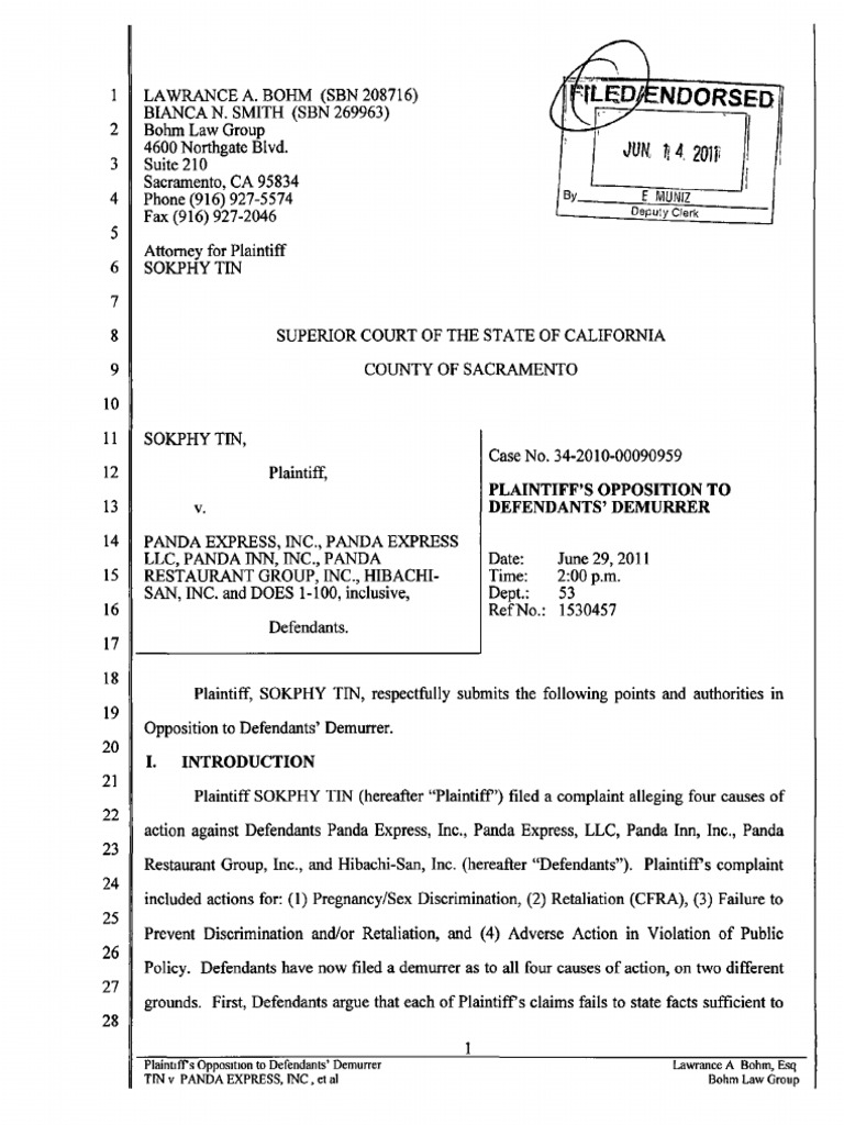 Plaintiff's Opposition to Demurrer | PDF | Demurrer | Pleading
