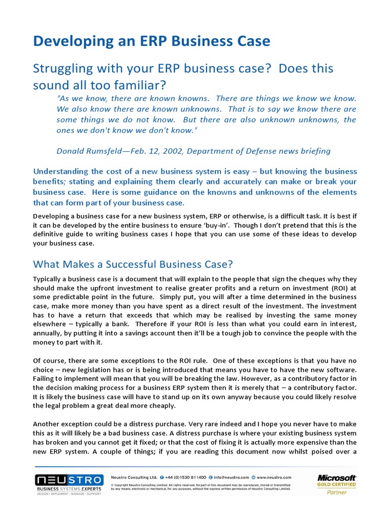 Developing An ERP Business Case | PDF | Electronic Data Interchange ...