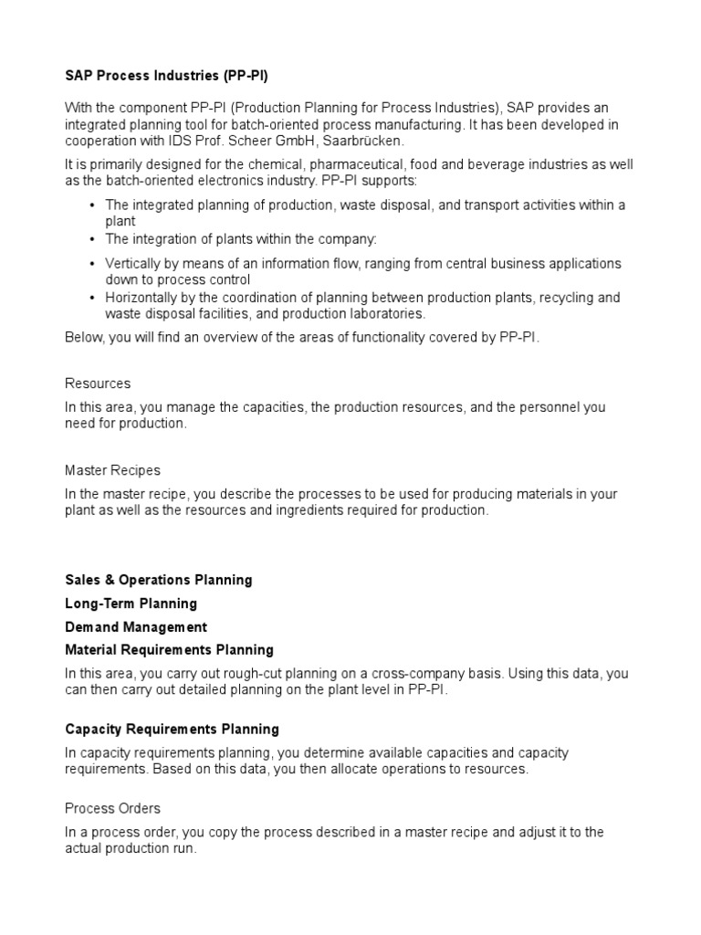 SAP Process Industries (PP-PI) | PDF | Resource | Interface (Computing)