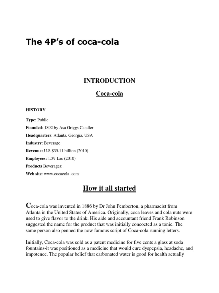 4P's of Coca-Cola | PDF | Coca Cola | Non Alcoholic Drinks