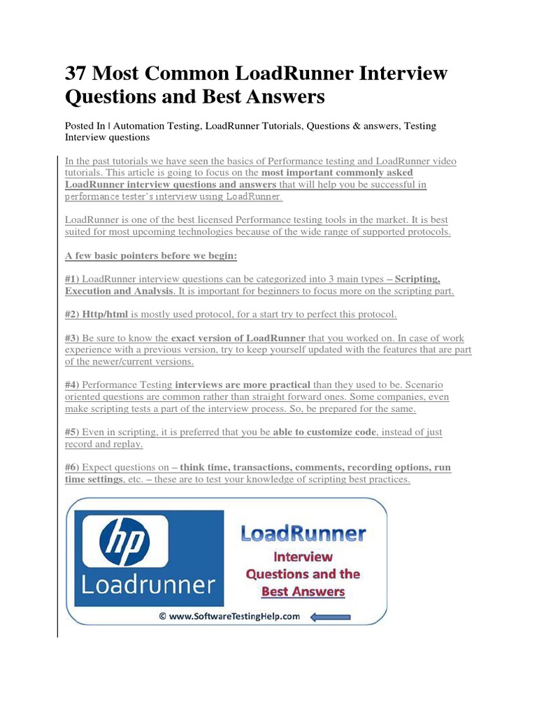 37 Most Common Loadrunner Interview Questions And Best Answers Pdf Scripting Language