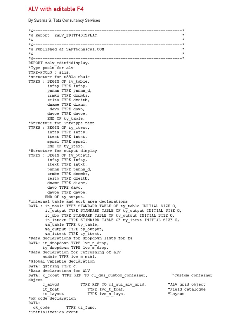 ALV With Editable F4 | PDF | Subroutine | Software Development