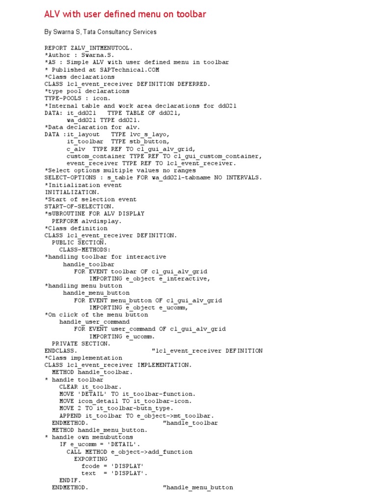ALV With User Defined Menu On Toolbar | PDF | Programming Paradigms | Software Development