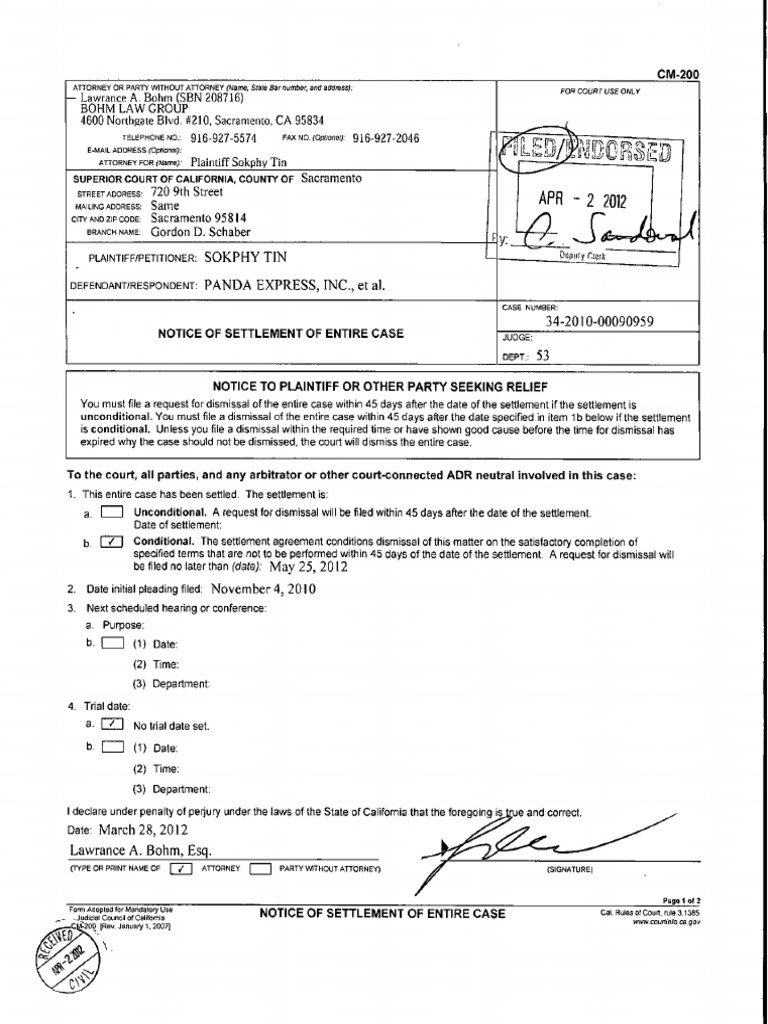 Notice of Settlement | PDF | Envelope | Mail
