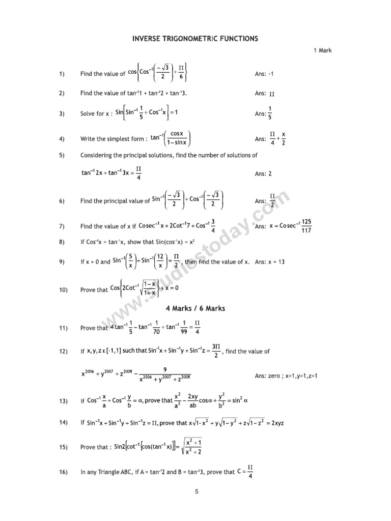 Class 12 Inverse Trigonometric Guide | PDF