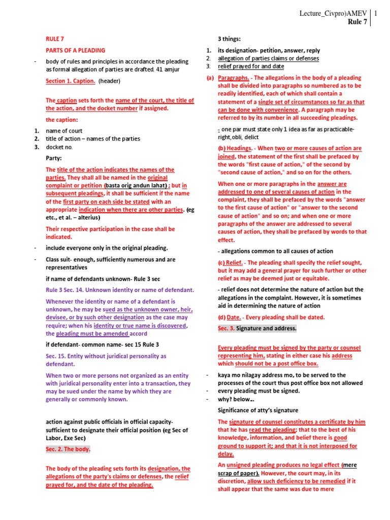 Lecture Rule 7 | PDF | Pleading | Lawsuit