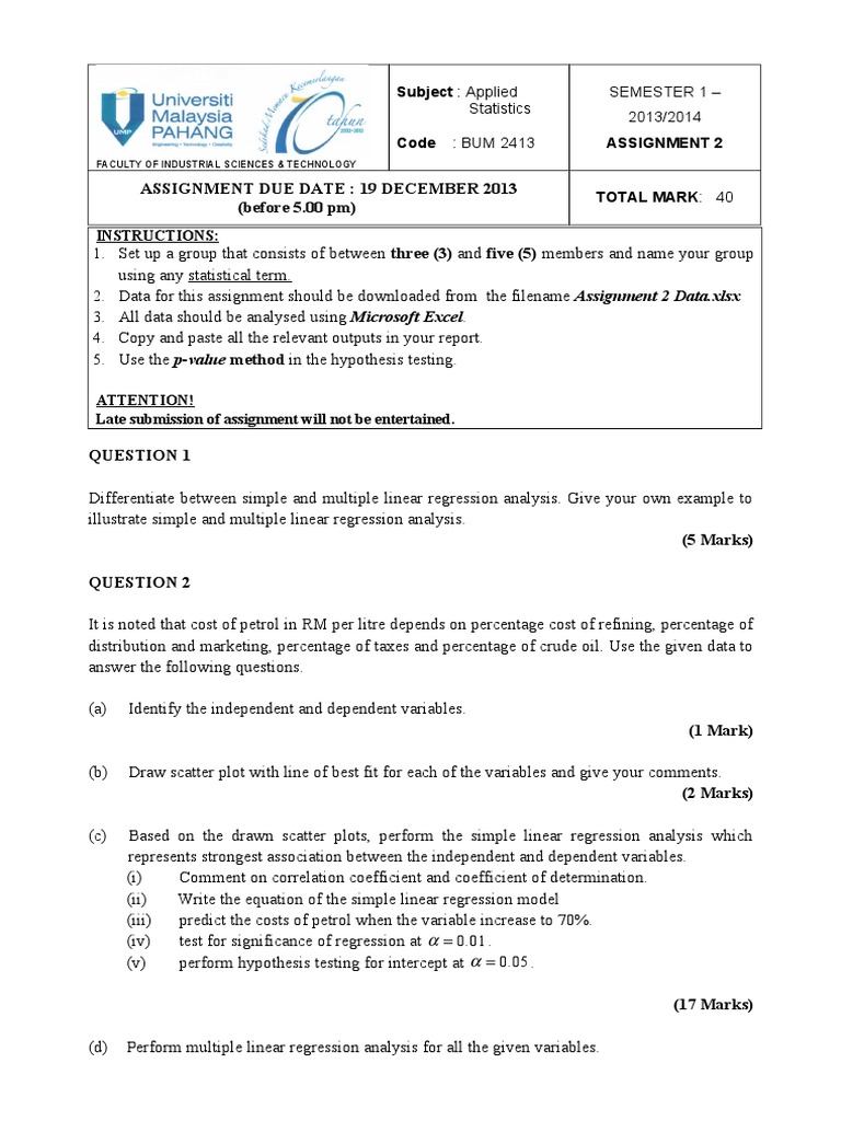 Assignment 2 Question | PDF | Regression Analysis | Linear Regression