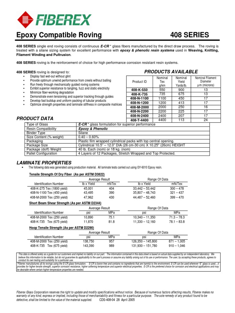 Fiberex 408 DataSheet | PDF | Fiberglass | Yield (Engineering)