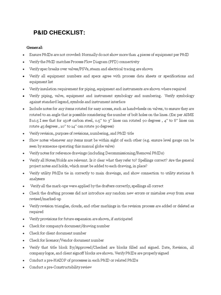P&ID Checklist | PDF | Valve | Hvac