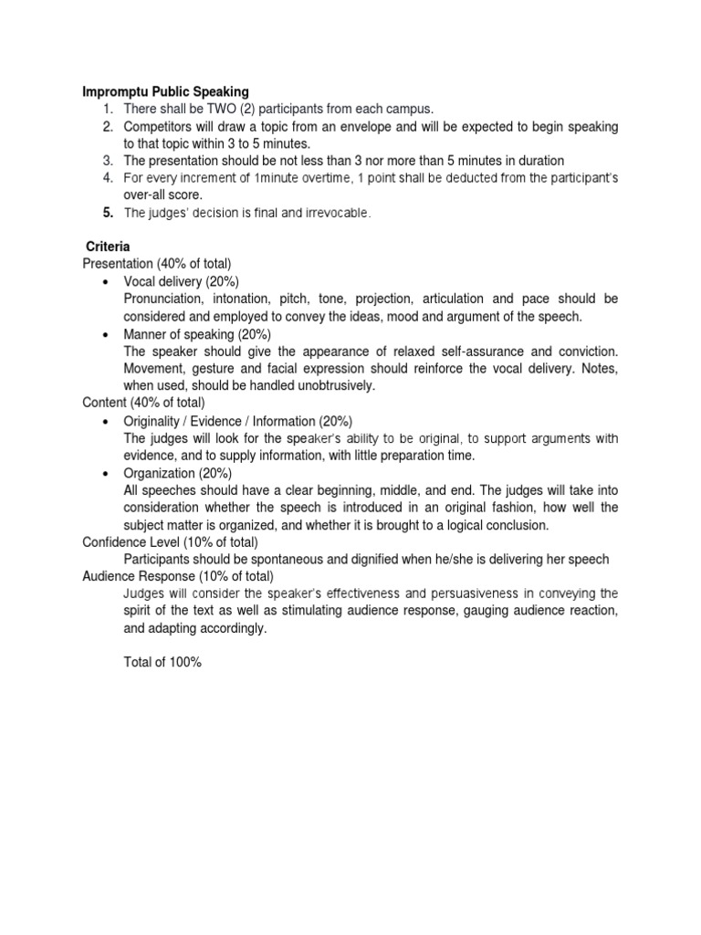 Impromptu Public Speaking | PDF