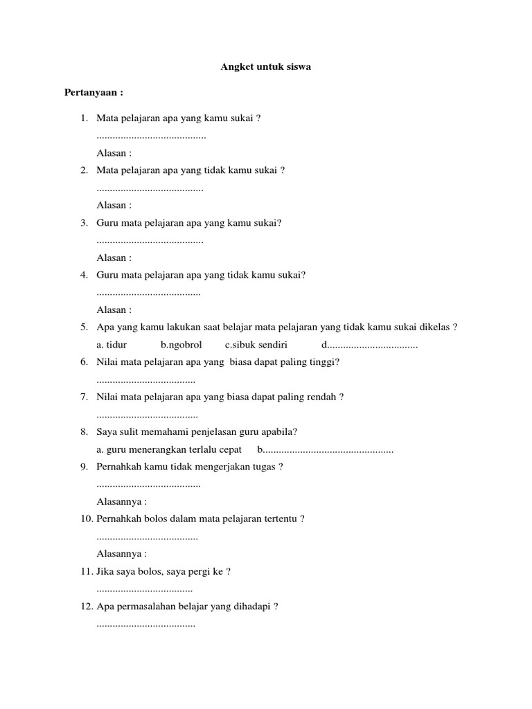 Angket Dan Pedoman Untuk Wawancara BK Belajar | PDF
