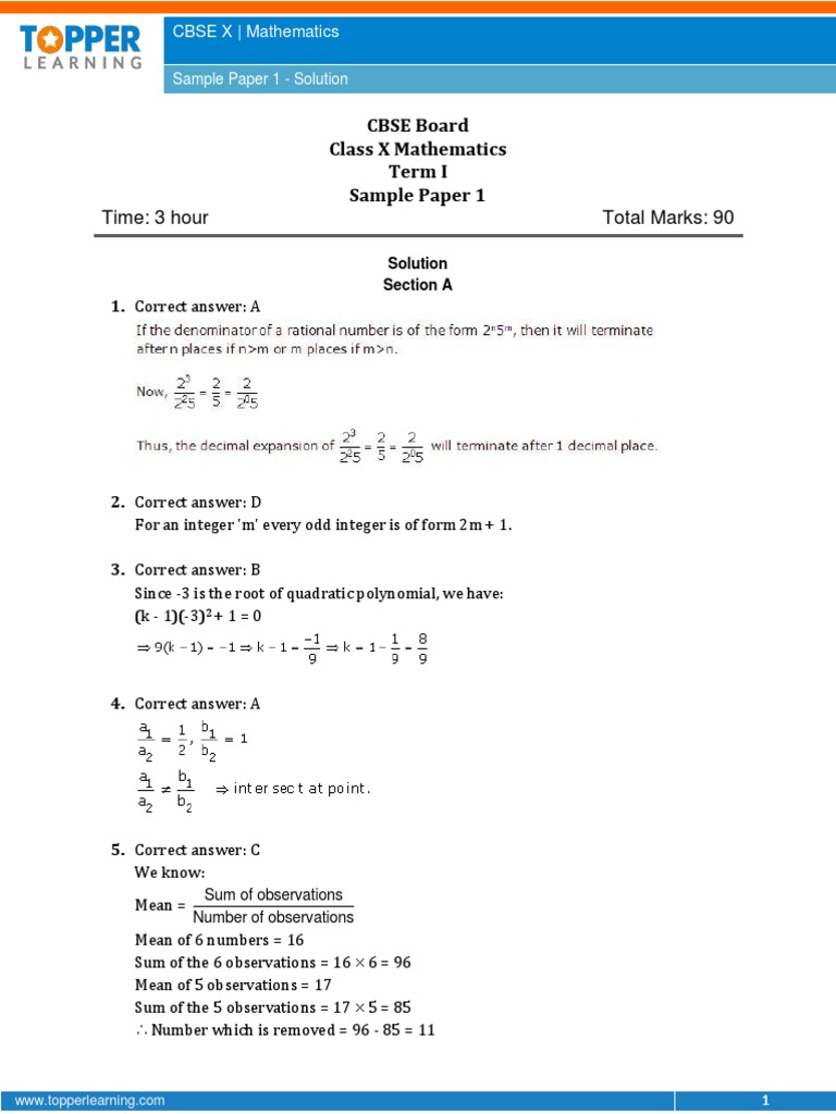 Time: 3 Hour Total Marks: 90: CBSE Board Class X Mathematics Term I ...