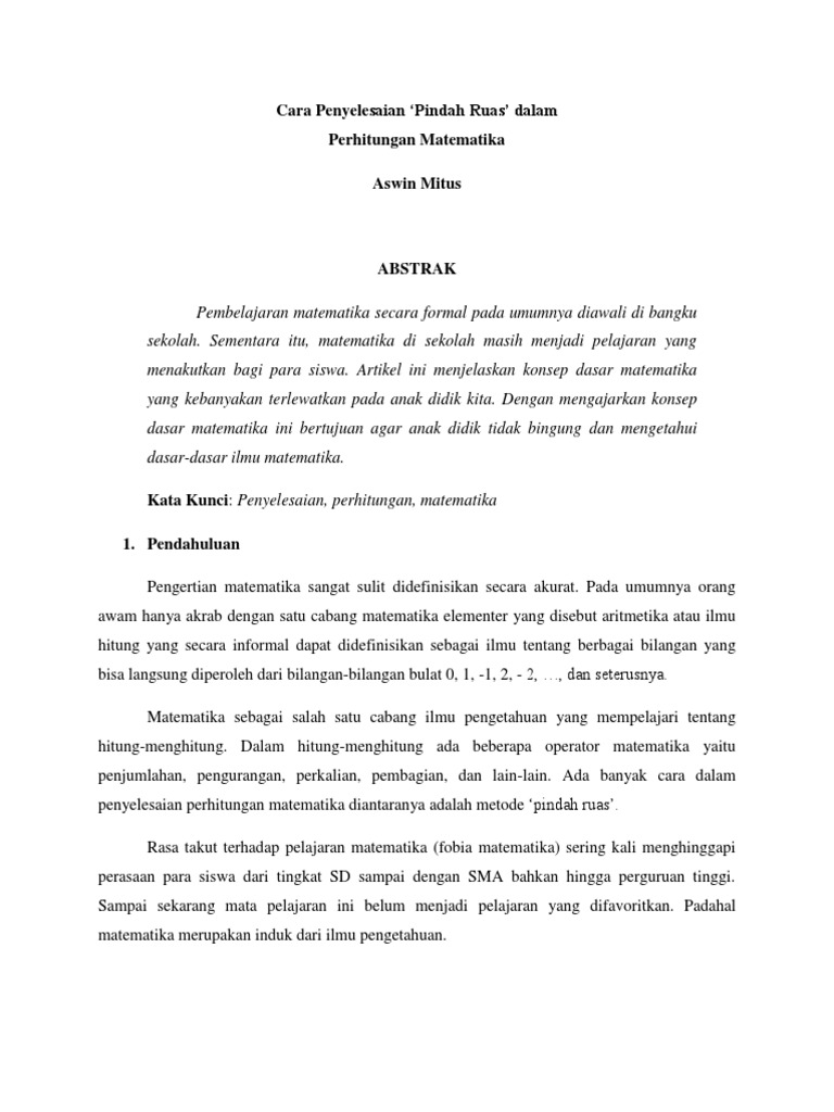 Cara Penyelesaian Pindah Ruas' Dalam Perhitungan Matematika | PDF