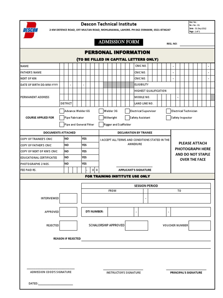 Admission Form Dti | PDF