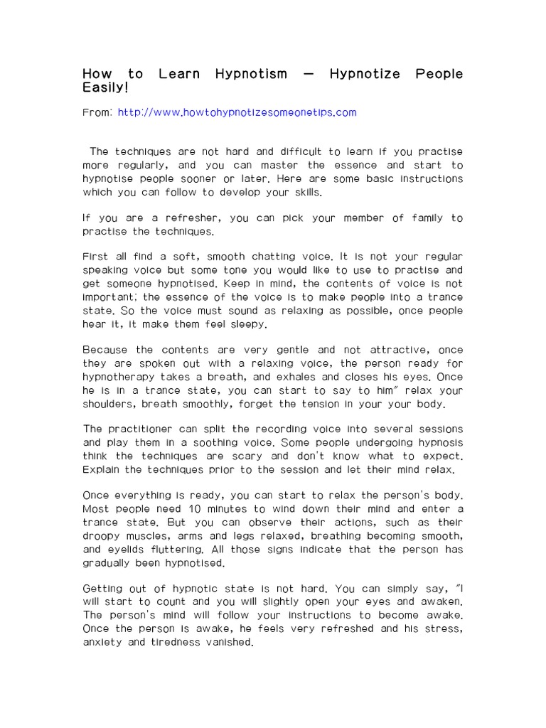 How To Learn Hypnotism | Download Free PDF | Hypnosis | Personal ...