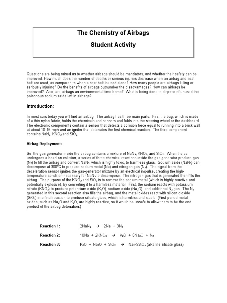 The Chemistry of Airbags c11-2-09 | PDF | Airbag | Nitrogen