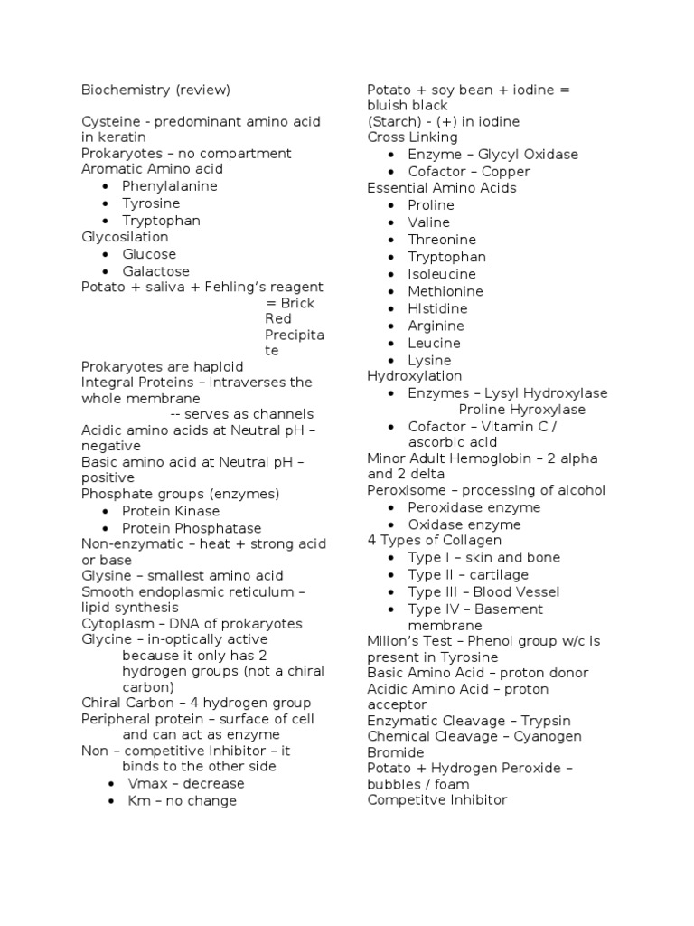Biochemistry Reviewer | PDF | Amino Acid | Enzyme
