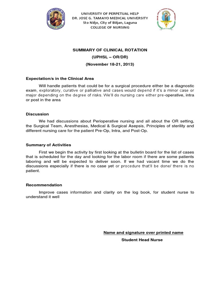 Summary of Clinical Rotation | Nursing | Patient