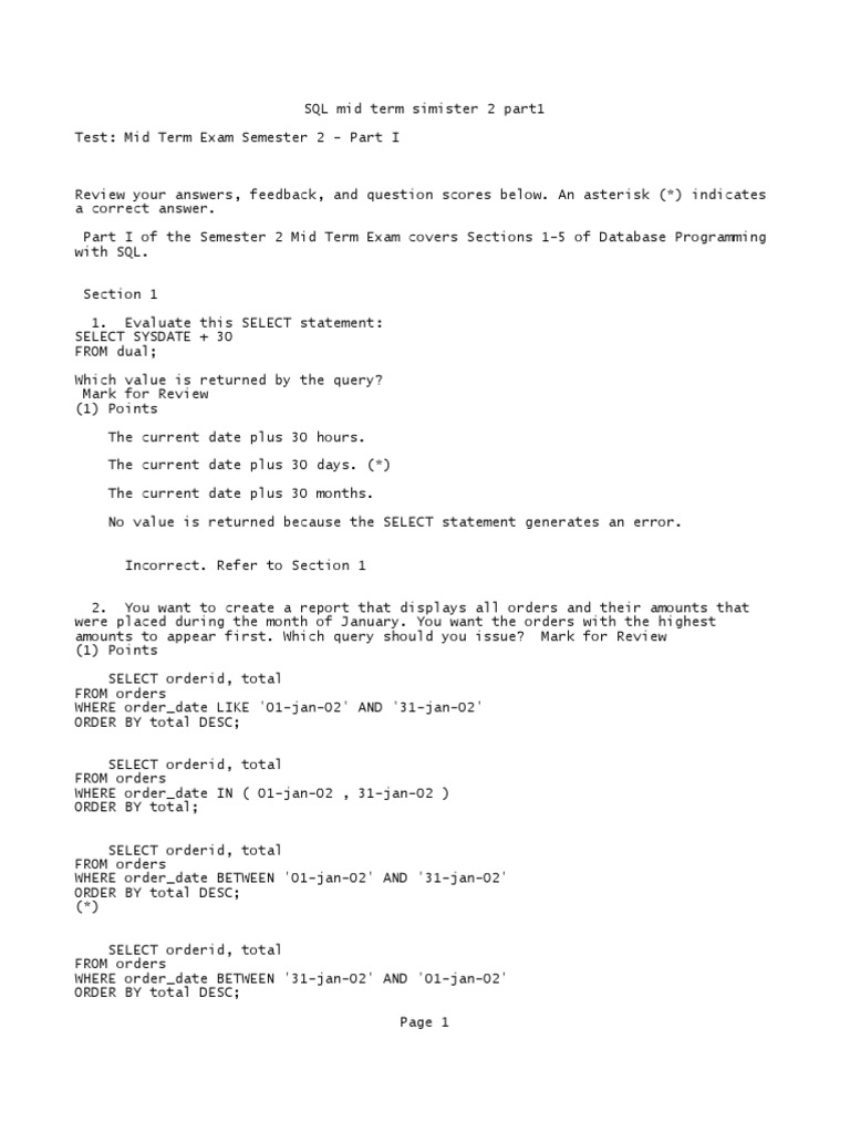 SQL mid term exam review | PDF | Sql | Table (Database)