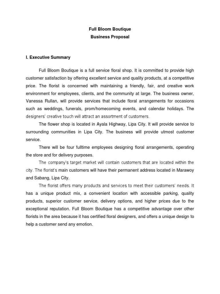 Full Bloom Boutique Business Plan | PDF | Floristry | Retail