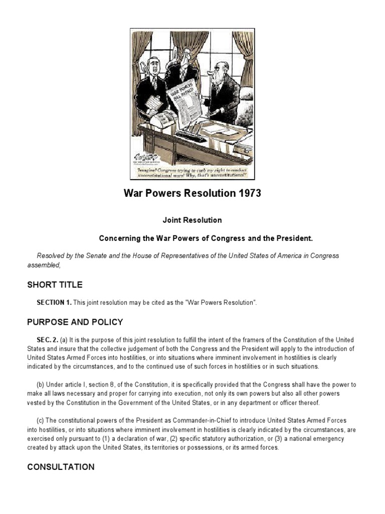 War Powers Resolution 1973 | PDF | War Powers Resolution | Legal Documents
