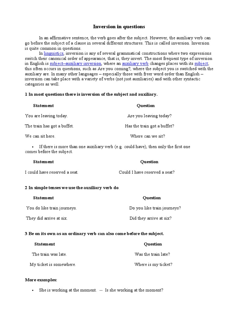 Inversion in Questions: Linguistics Subject-Auxiliary Inversion ...