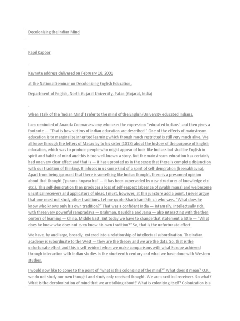 Decolonizing The Indian Mind Kapil Kapoor Pdf Brahman Vedanta