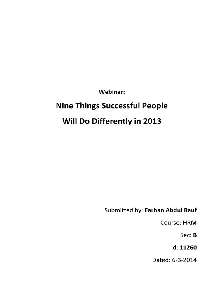 Nine Things Successful People Will Do Differently in 2013: Webinar ...