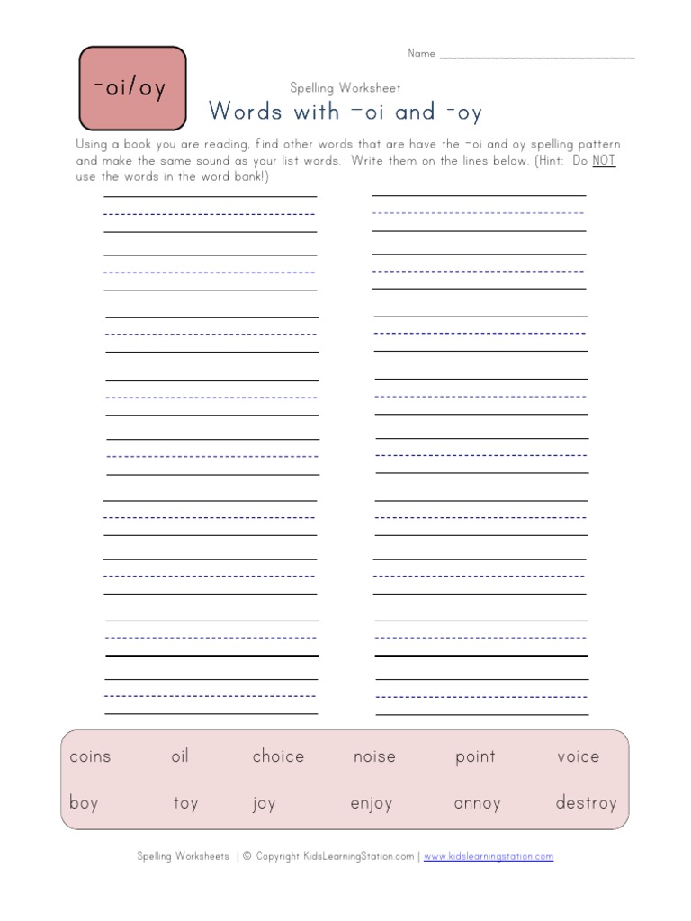 3rd Grade Spelling Worksheet Find Oi Oy Words | PDF