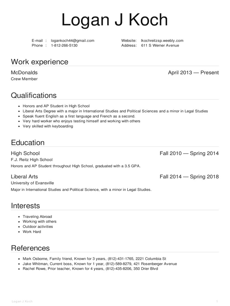 Logan J Koch: Resume Overview | PDF | Career & Growth | Language Arts ...