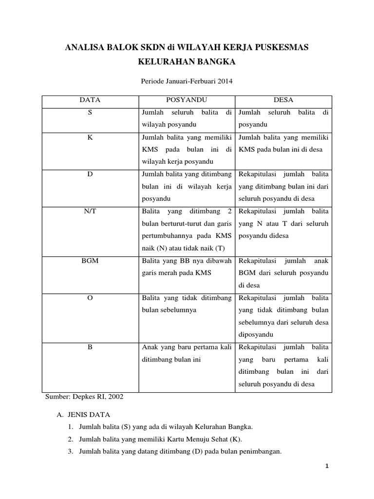 Analisa BALOK SKDN Periode Jan-Feb 2014 Puskesmas Kelurahan Bangka | PDF