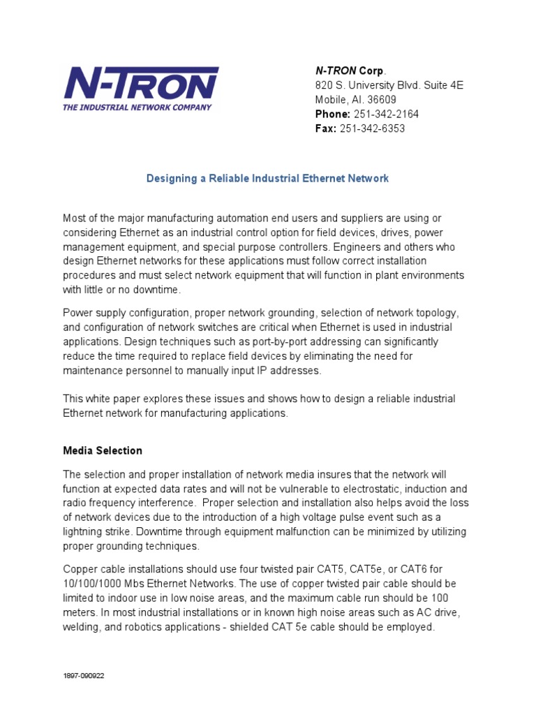 1897 N TRON Designing A Reliable Industrial Ethernet Network White ...