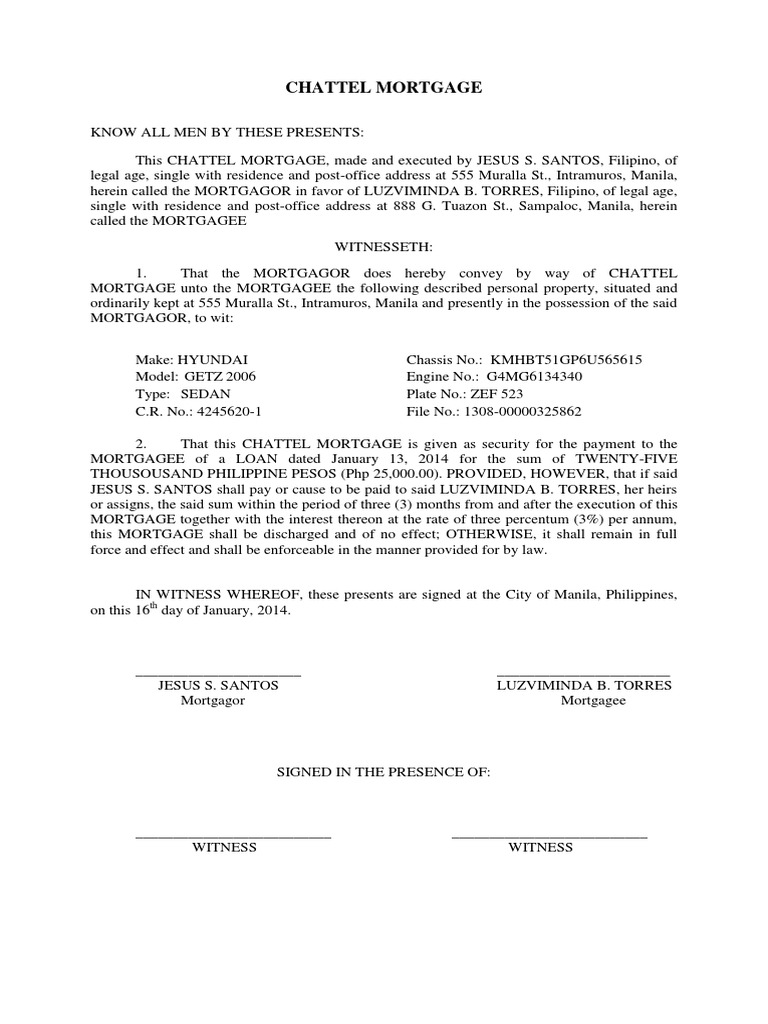 Chattel Mortgage | PDF | Politics