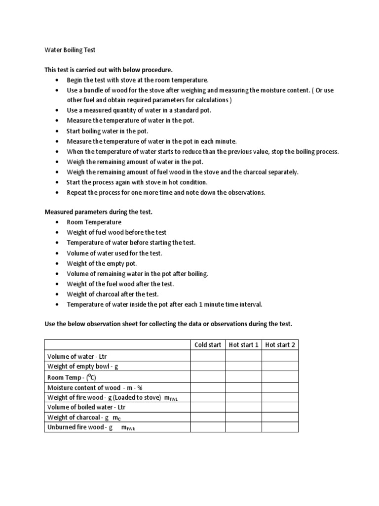 Water Boiling Test Procedure | PDF | Physical Universe | Heat Transfer