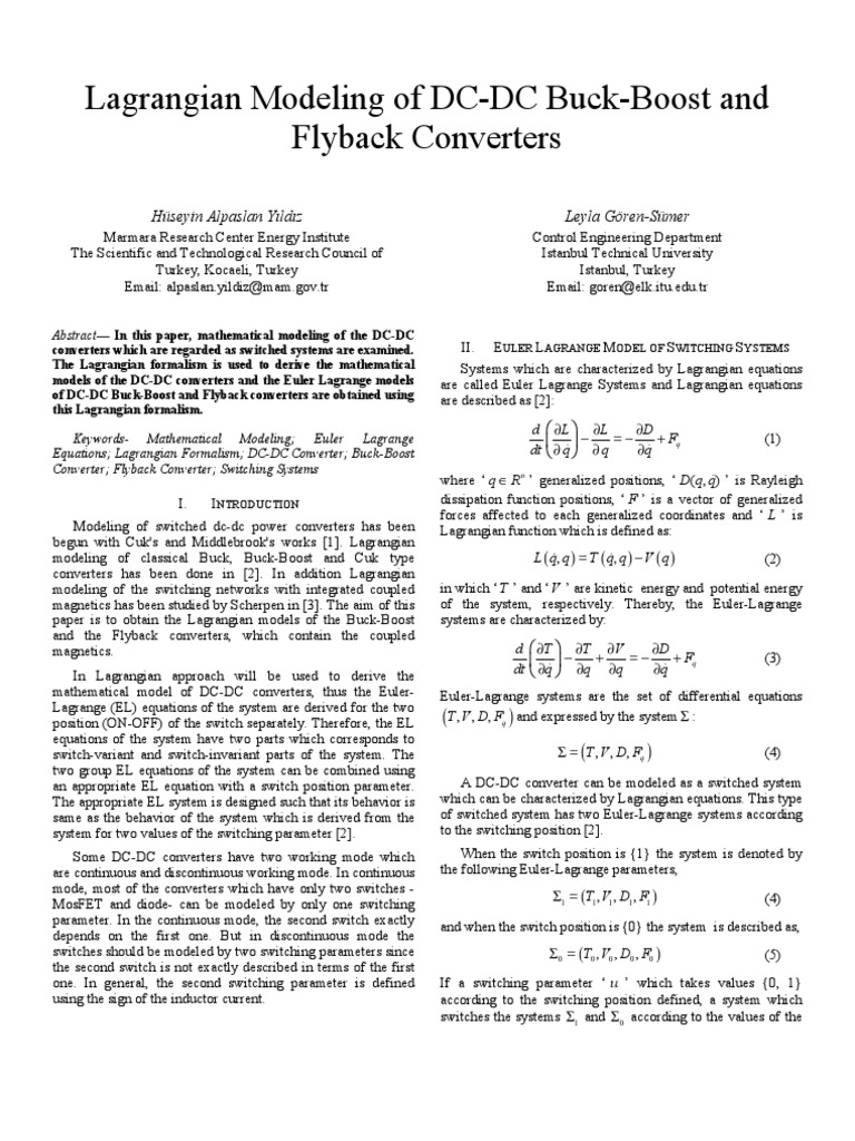 Lagrangian Modeling of DC-DC Buck-Boost and Flyback Converters | PDF ...