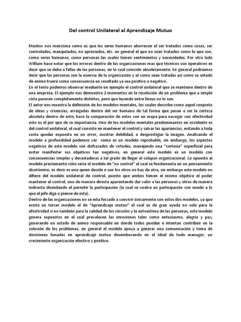 De Control Unilateral a Aprendizaje Mutuo | PDF | Aprendizaje ...