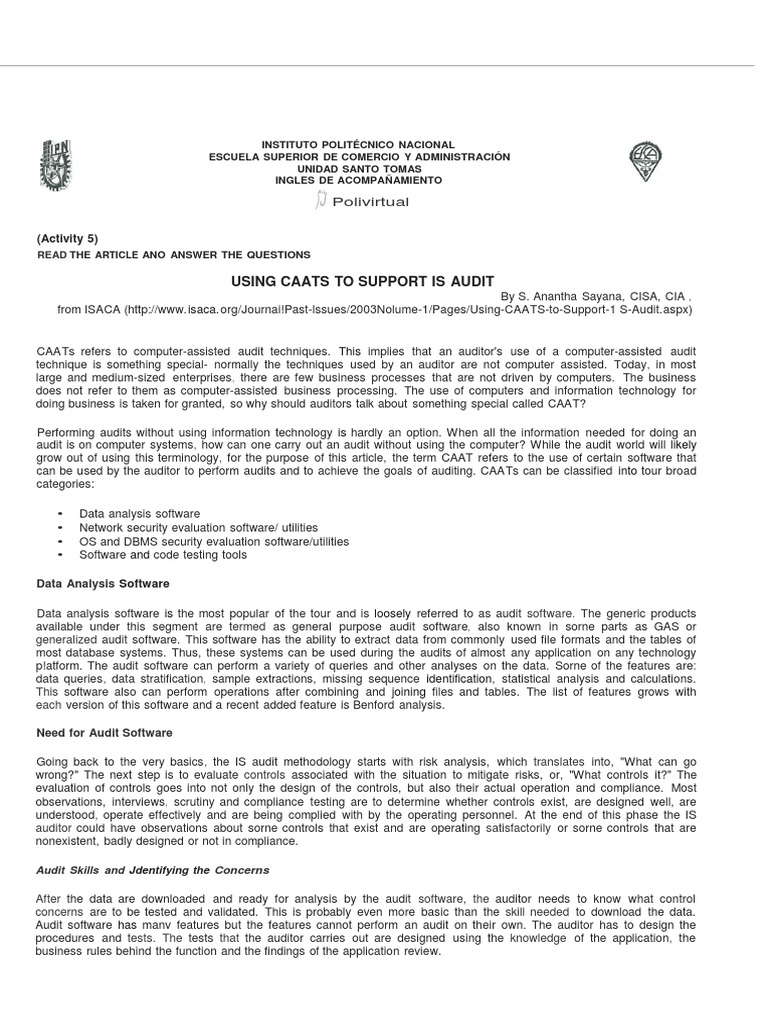 Using Caats To Support Is Audit: Polivirtual | PDF | Audit ...