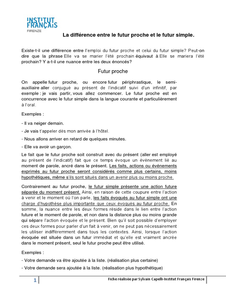 La Différence Entre Le Futur Simple Et Le Futur Proche | PDF | Clause ...